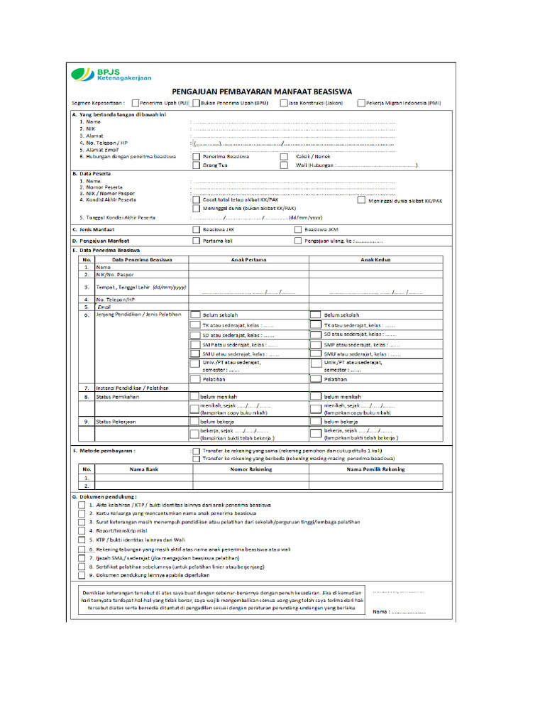 Form Pengajuan Manfaat Beasiswa - Update | PDF