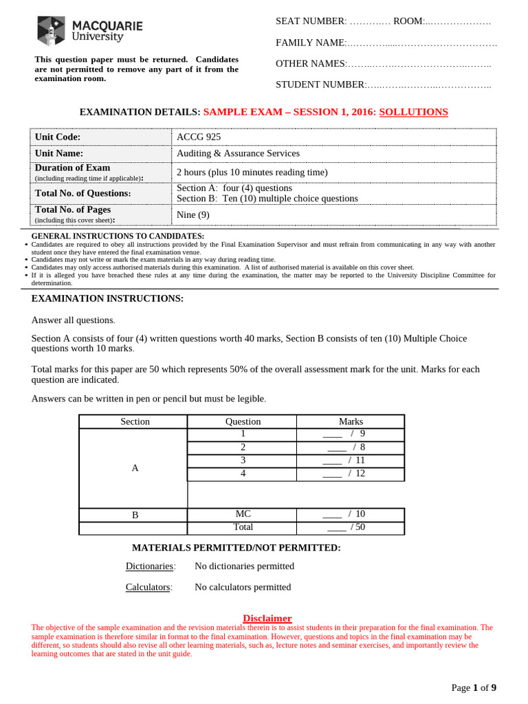 Sample Exam Solution | PDF