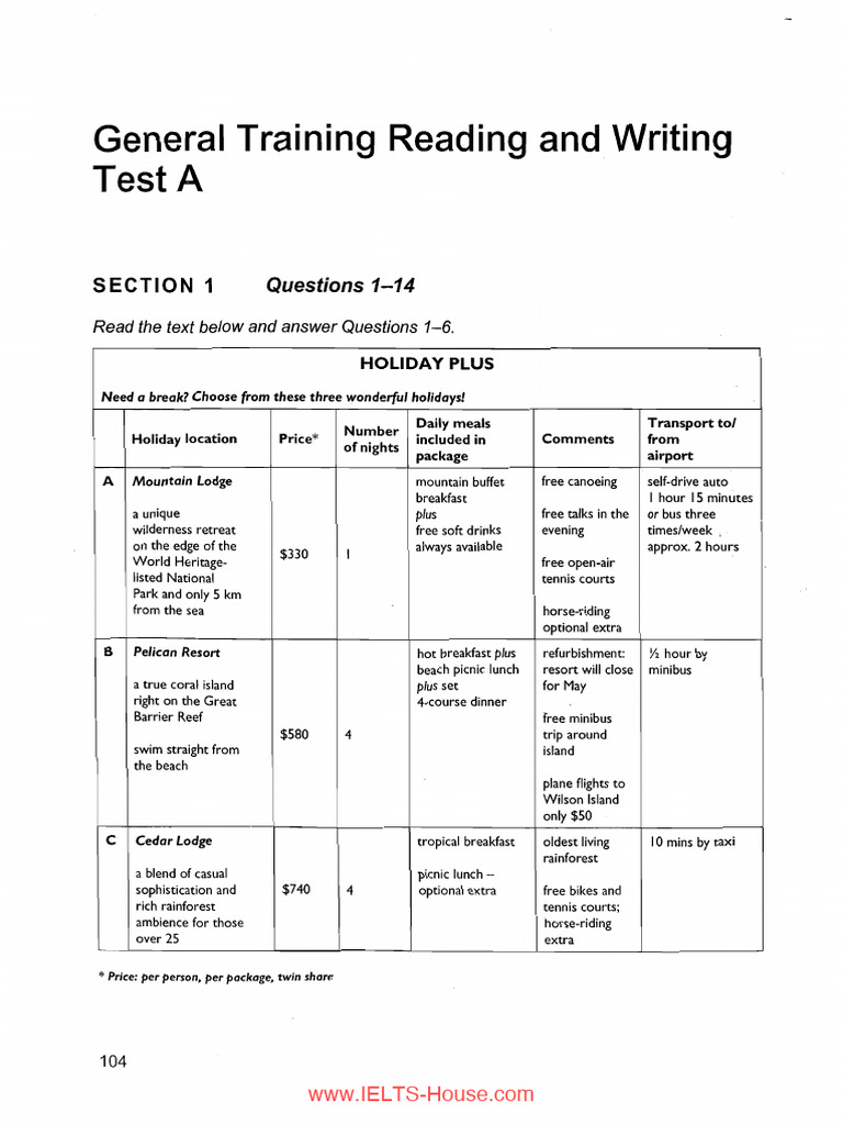 IELTS 8 - General Training - Reading Writing - Test A | PDF