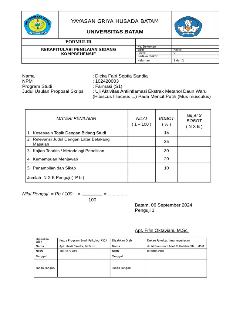 Form Penilaian para Penguji | PDF