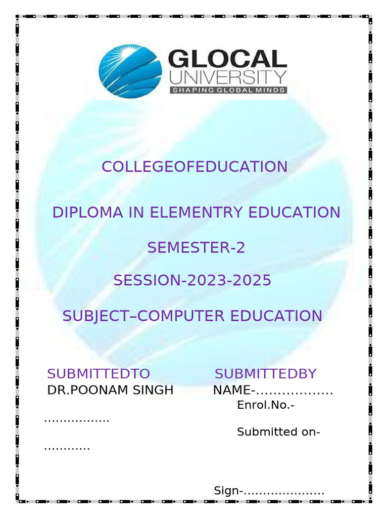 Cover Page Computer GLOCAL UNIVERSITY | PDF