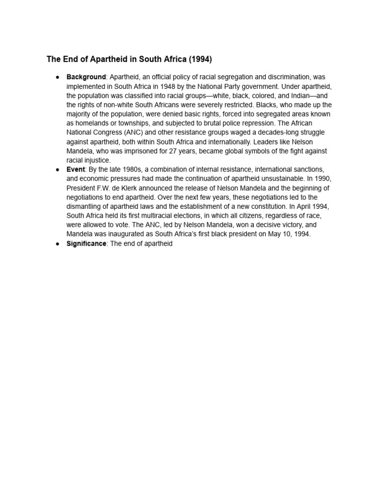 The End of Apartheid in South Africa (1994) | PDF