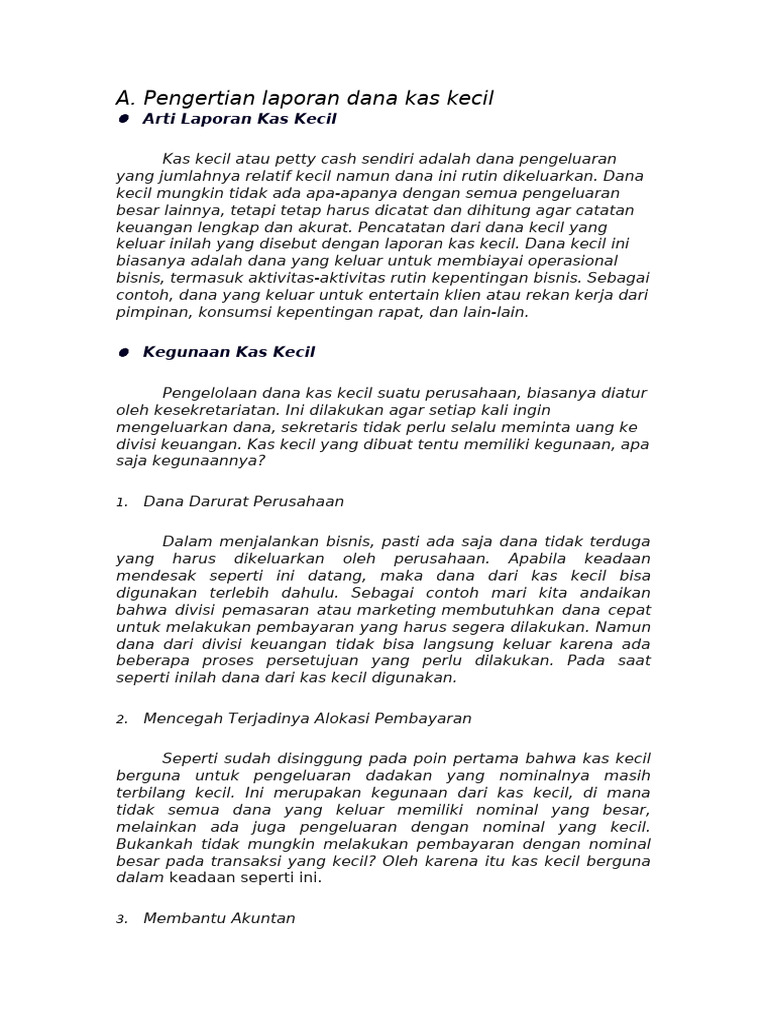Pengertian Laporan Dana Kas Kecil Sistem Imprest | PDF