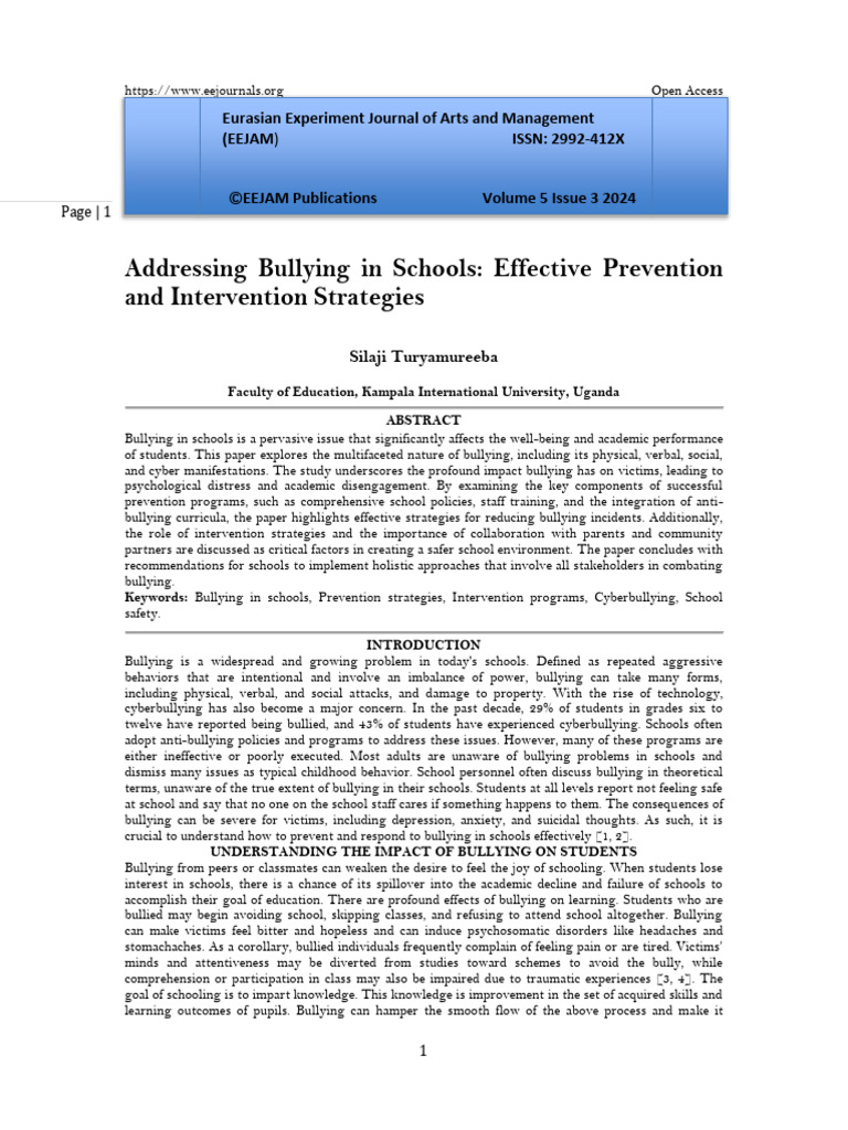 Addressing Bullying in Schools: Effective Prevention and Intervention ...