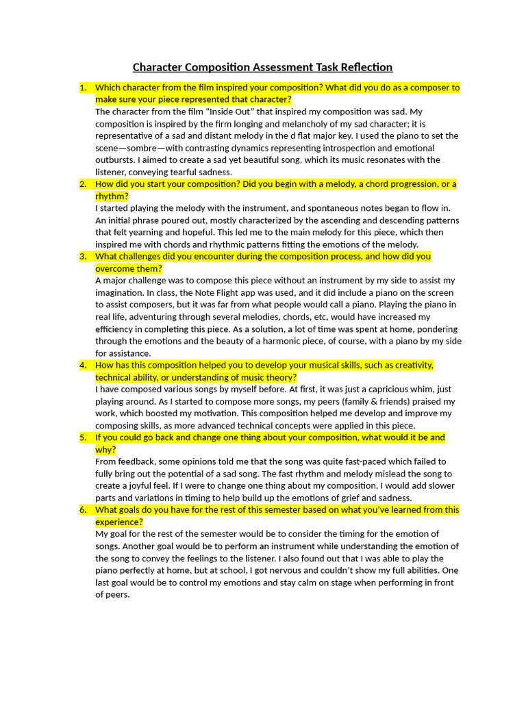 Junsei Yamamoto 9.02 Character Composition Assessment Task Reflection | PDF