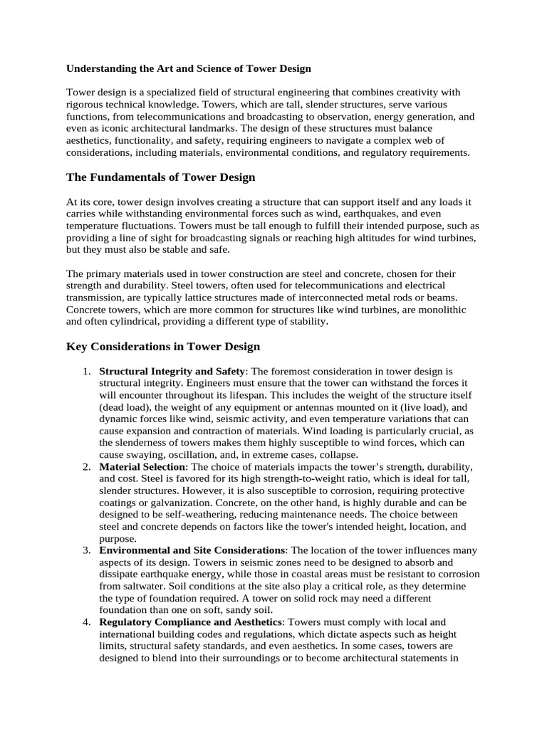 Essentials of Tower Design Explained | PDF | Concrete | Tower