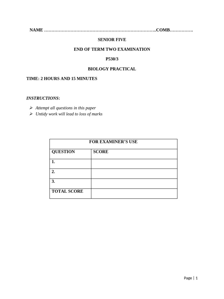 s5 End of Term II Bio Prac | PDF