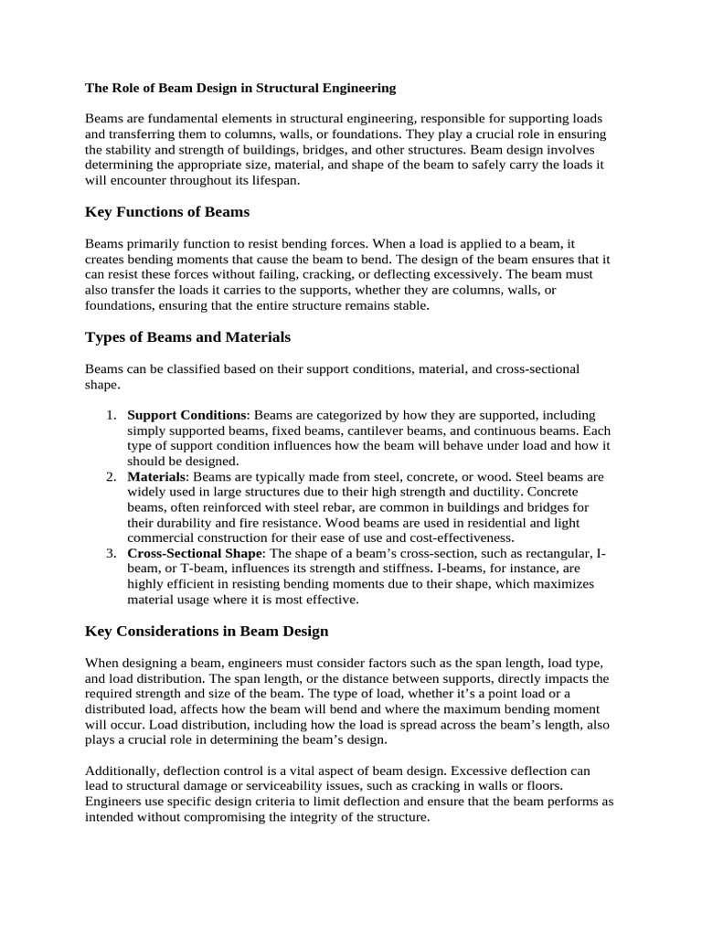 The Role of Beam Design in Structural Engineering | PDF