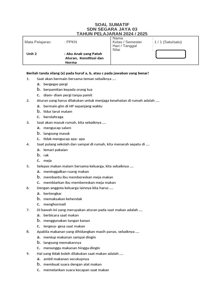 Soal Sumatif PPKN Bab 2 Dicariguru Com 1 | PDF