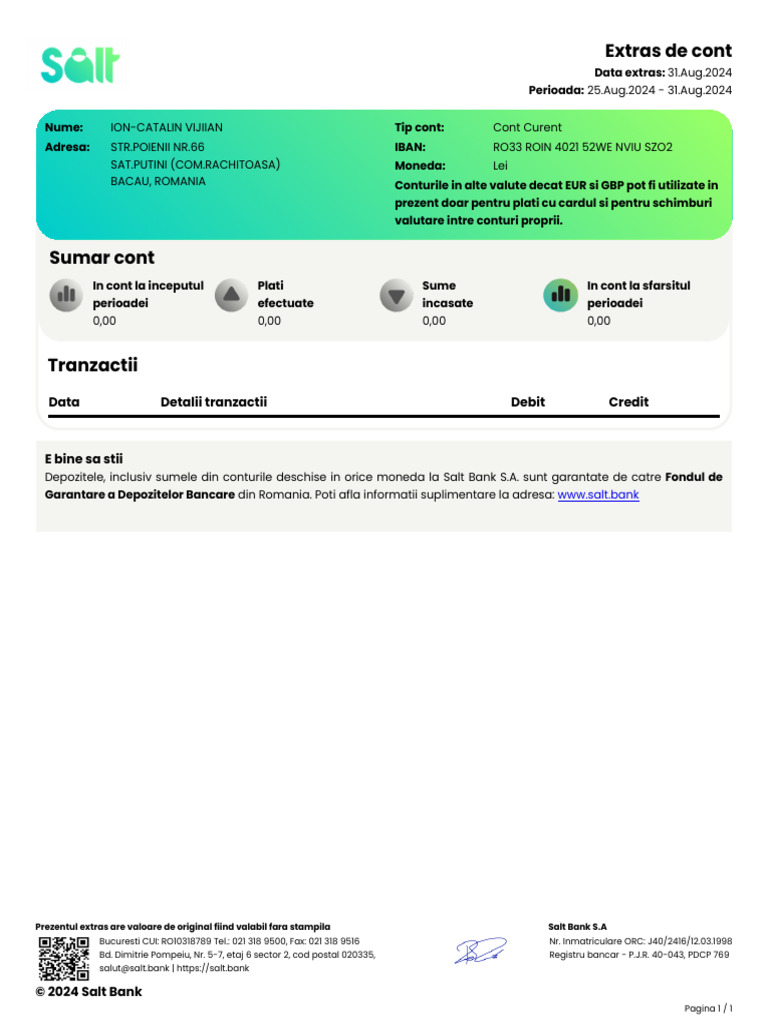 Extras de Cont: Data Detalii Tranzactii Credit Debit | PDF
