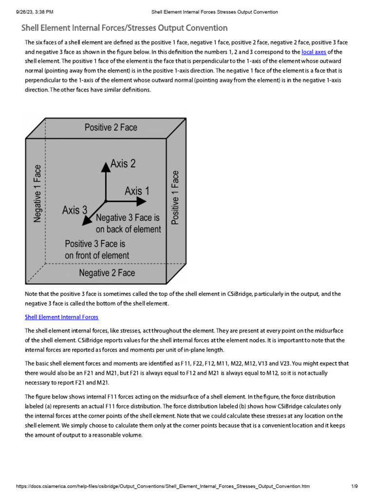 Shell Element Internal Forces/Stresses Output Convention: Local Axes | PDF