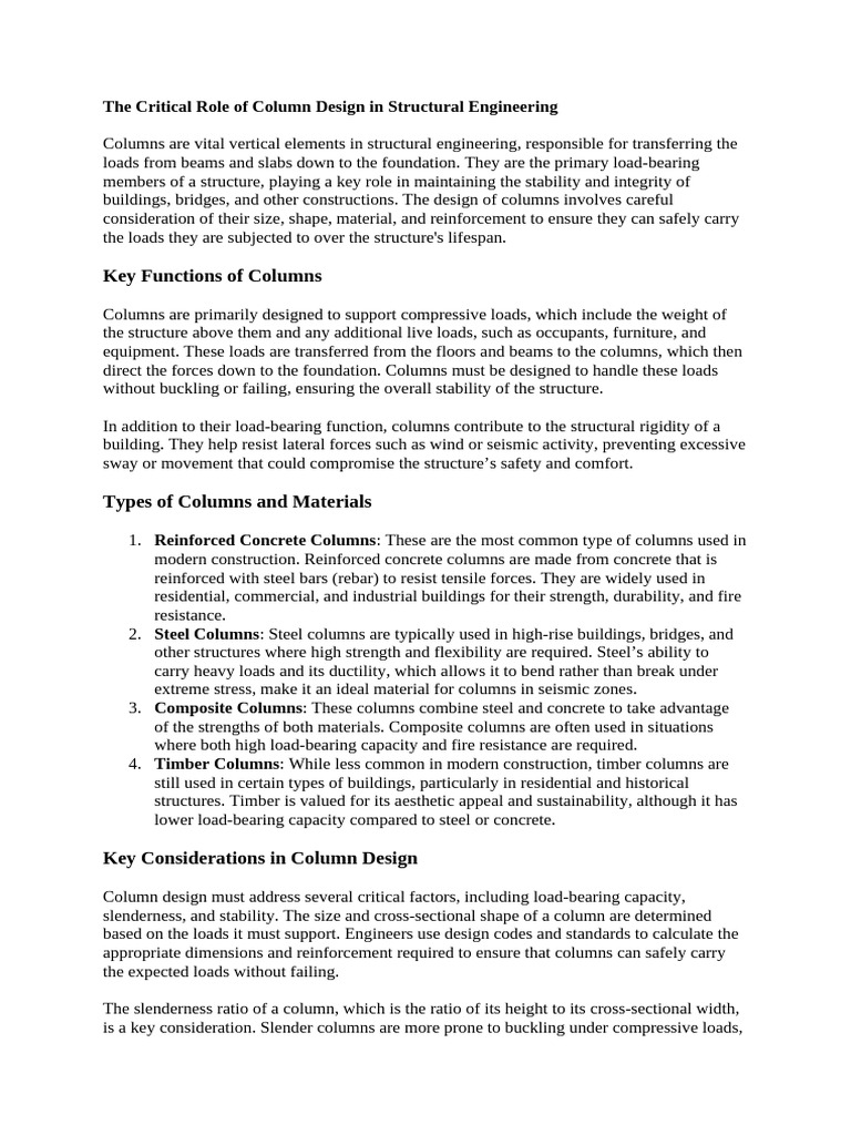 The Critical Role of Column Design in Structural Engineering | PDF