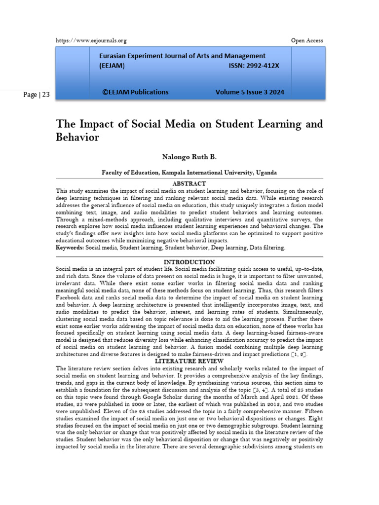The Impact of Social Media on Student Learning and Behavior | PDF