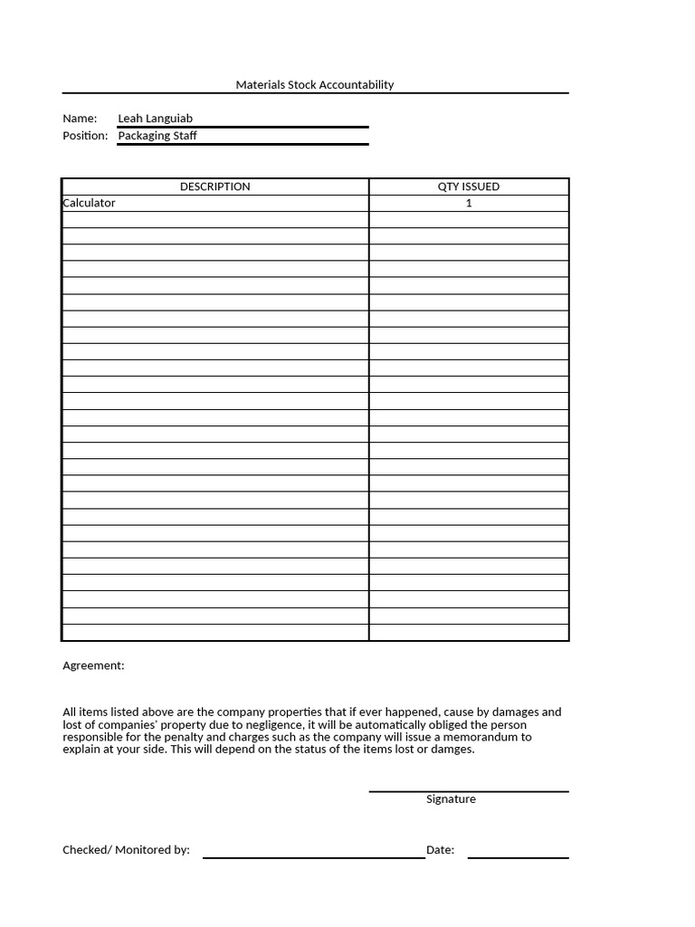 Material Stock Accountability | PDF