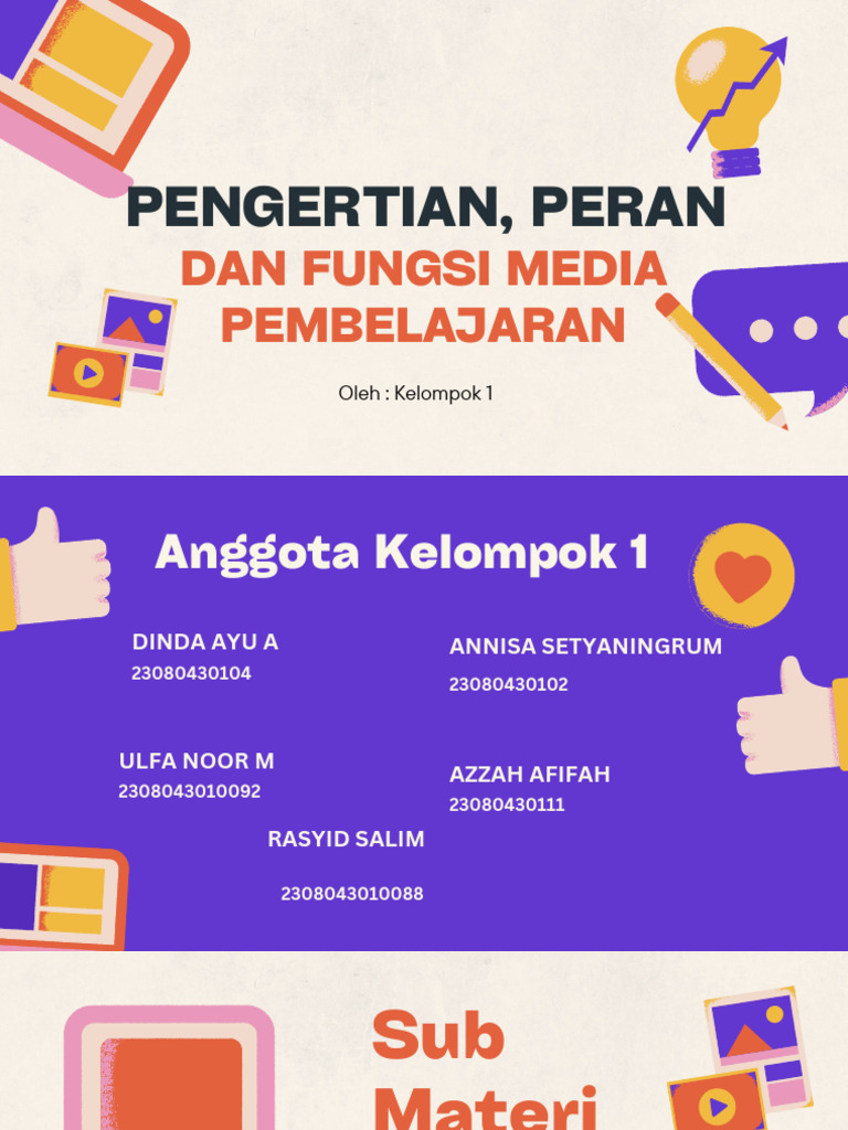 Kelompok 1 - Pengertian, Peran Dan Fungsi Media Pembelajaran - Compressed | PDF
