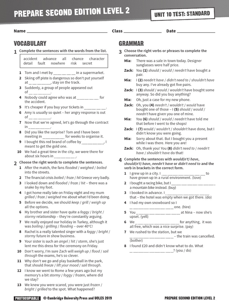 Prepare 2ed 7 Unit10 Test Standard | PDF
