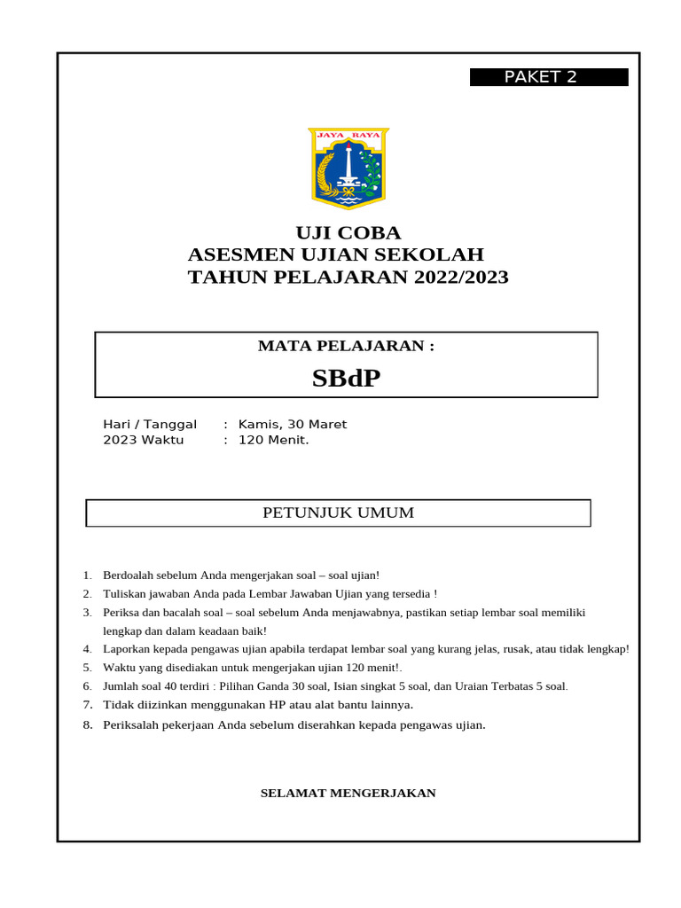 UJI COBA 2 AUS SBDP 1 | PDF
