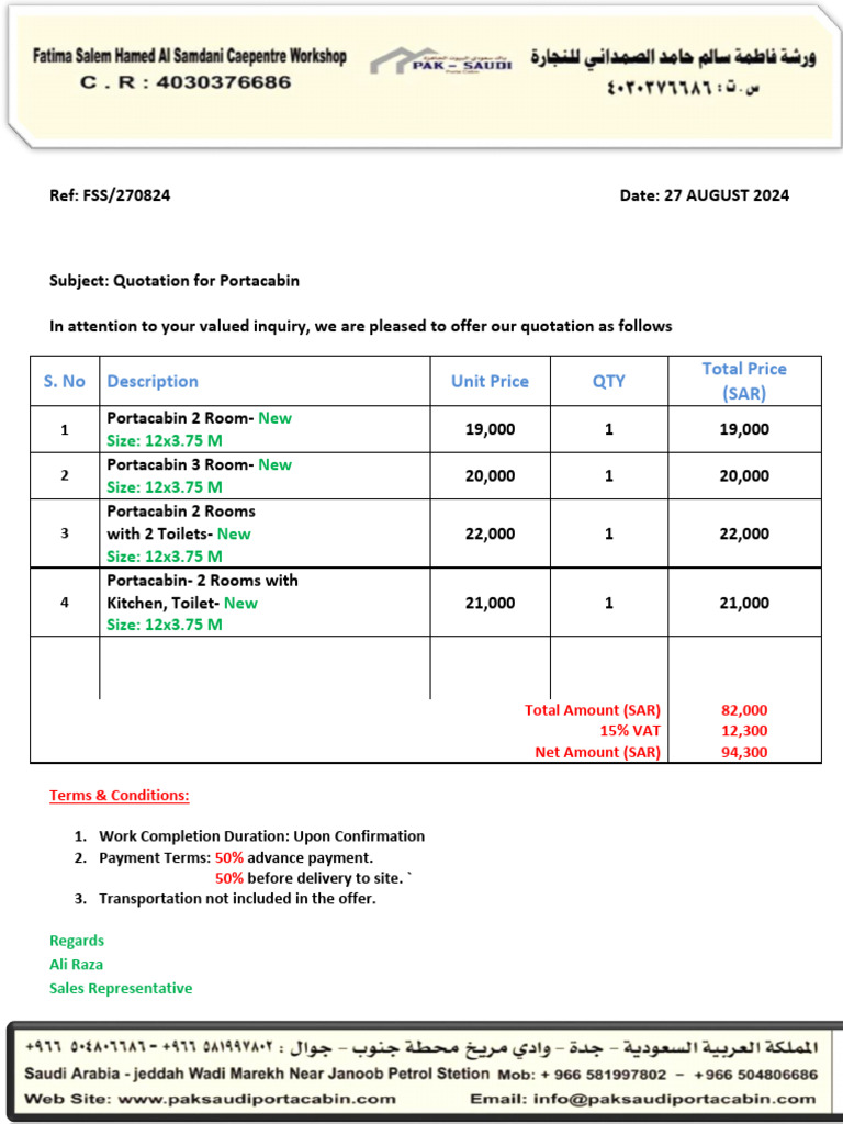 Quotation Portacabin Normal | PDF