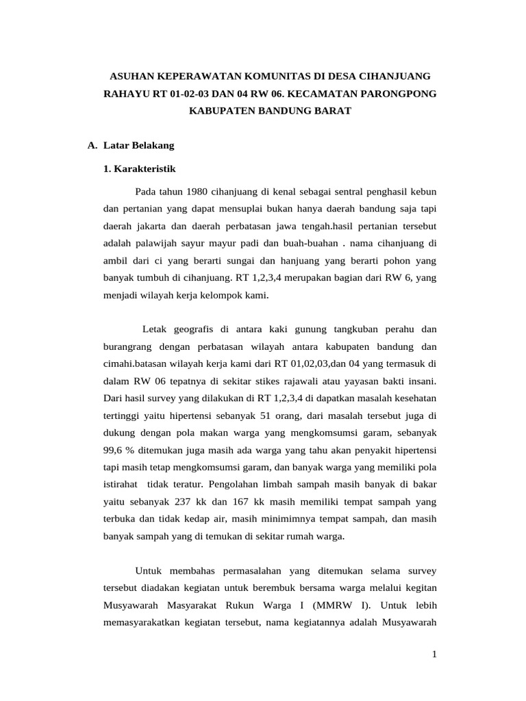 ASKEP KOMUNITAS Kp. TUTUGAN DESA CIHANJUANG RAHAYU | PDF