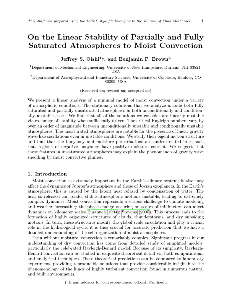 On The Linear Stability of Partially and Fully Saturated Atmospheres To ...