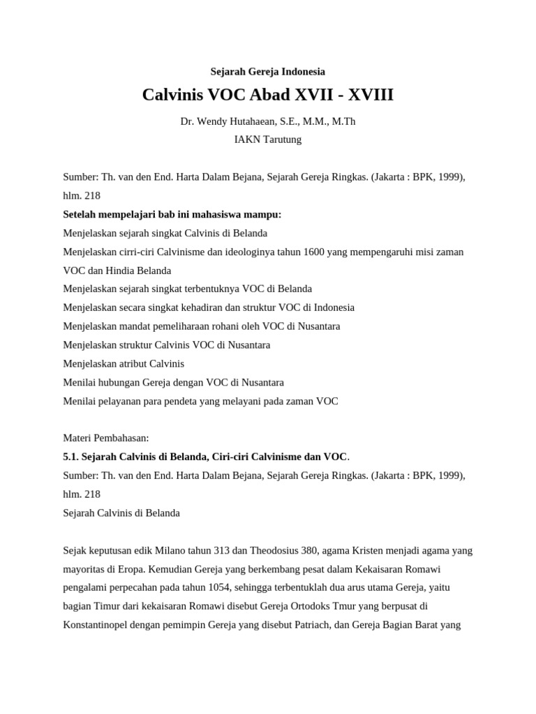 SGI - Calvinis VOC Din Indonesia | PDF