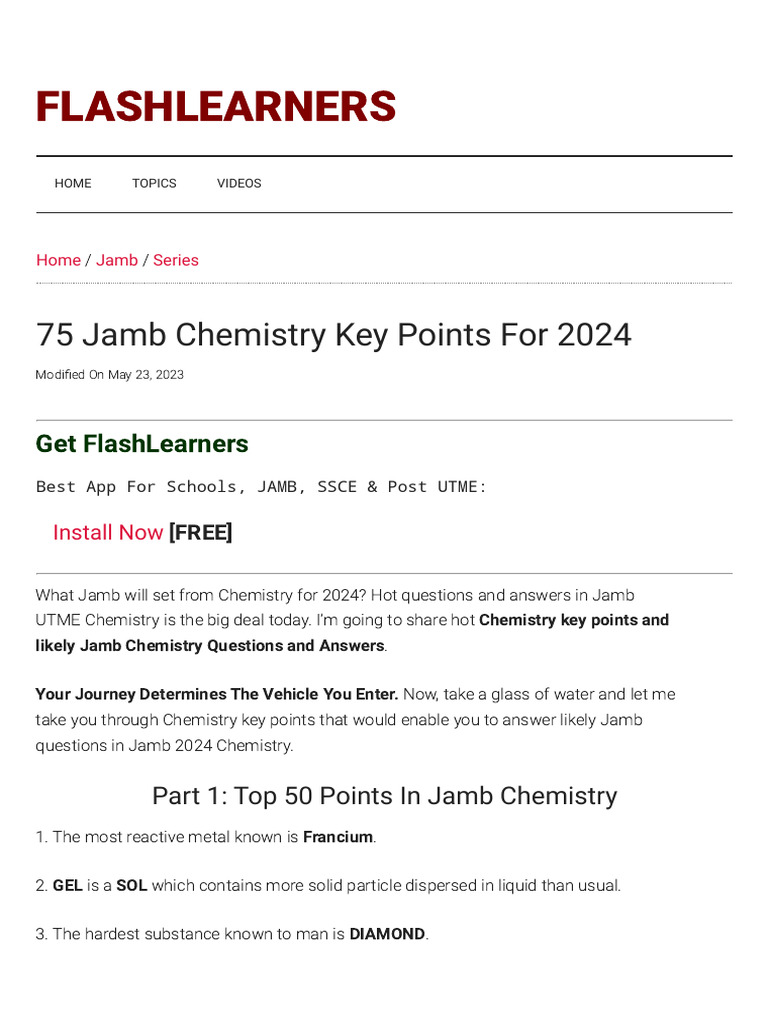 75 Jamb Chemistry Key Points For 2024 - FlashLearners | PDF | Chemical ...