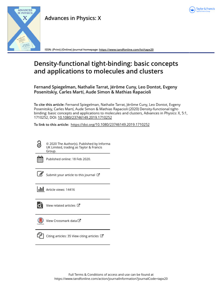 Density-Functional Tight-Binding Basic Concepts and Applications To Molecules and Clusters ...