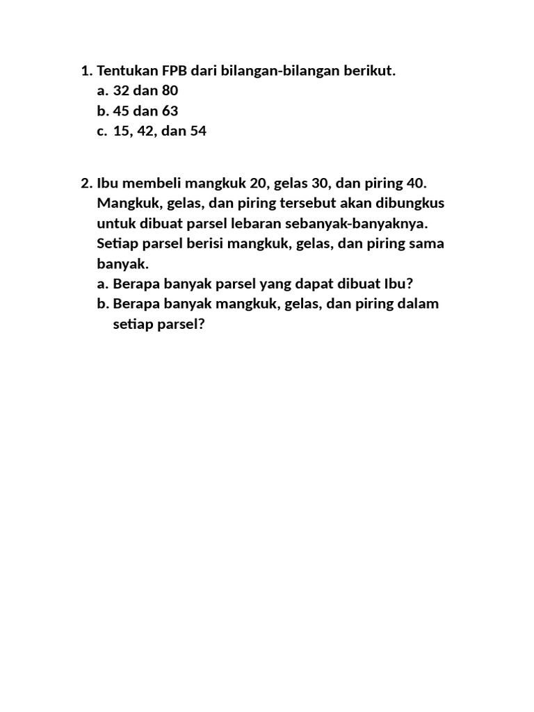 Tentukan FPB Dari Bilangan | PDF