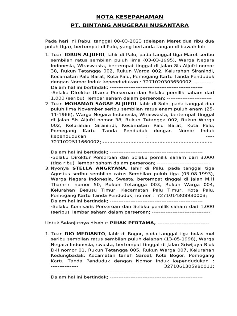 Contoh Nota Kesepahaman | PDF
