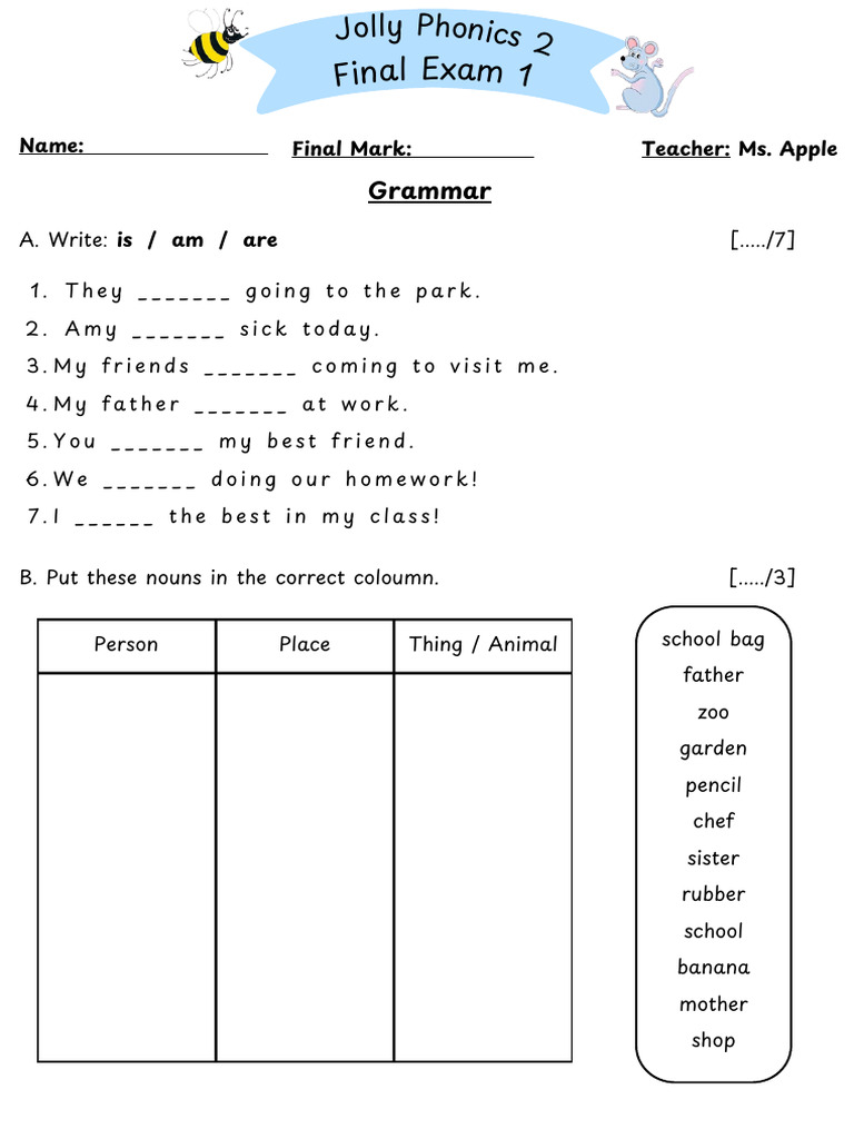 Jolly Phonics 2 - Final Exam | PDF