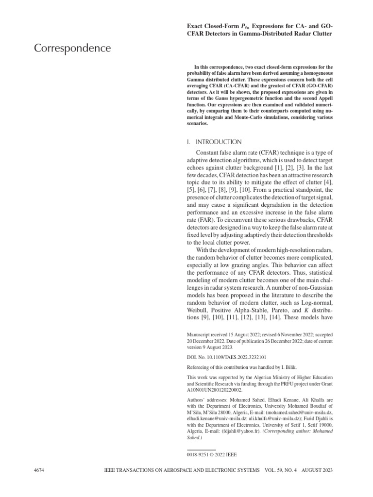 Exact Closed-Form Pfa Expressions For CA - and GO-CFAR Detectors in ...