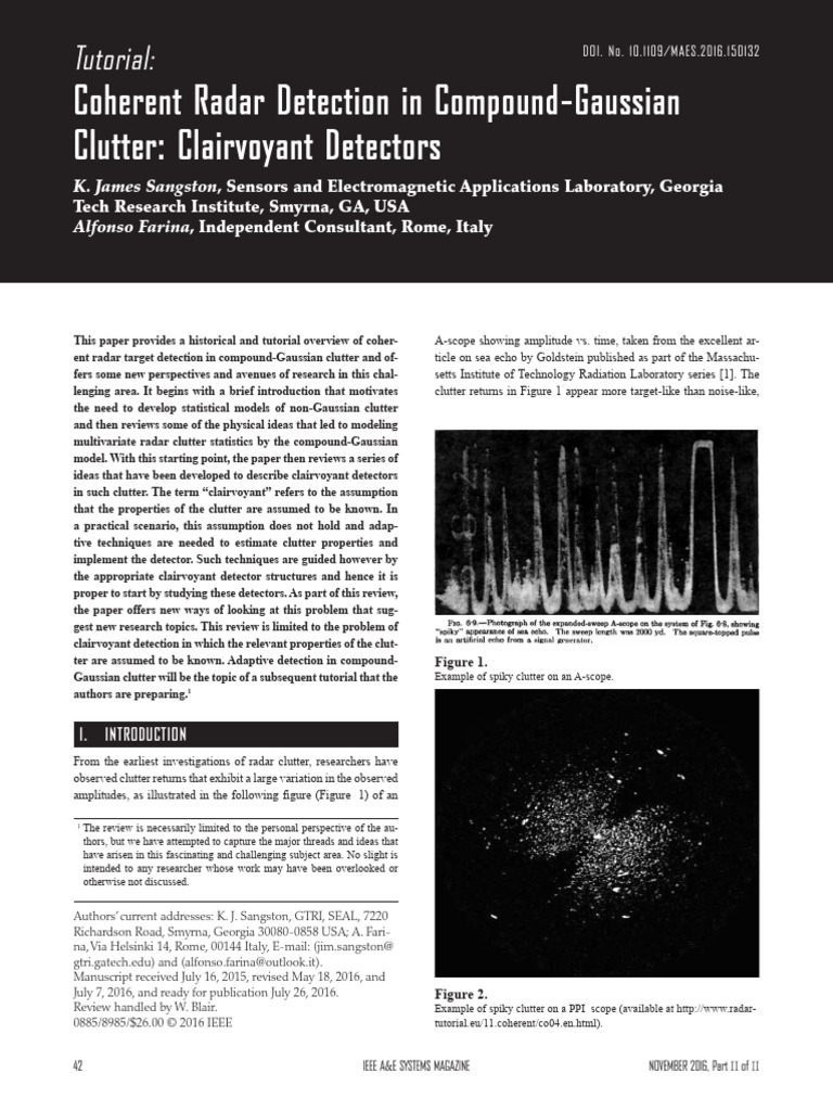 Coherent Radar Detection In Compound Gaussian Clutter Clairvoyant Detectors Pdf