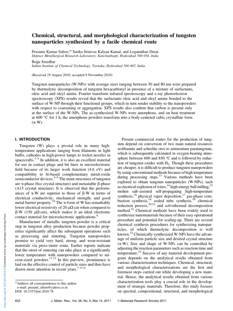 Chemical Structural and Morphological Characterization of Tungsten ...
