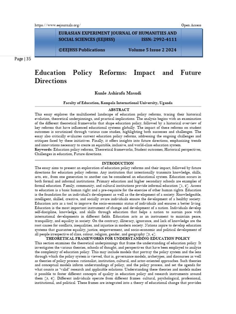 Education Policy Reforms: Impact and Future Directions | PDF ...
