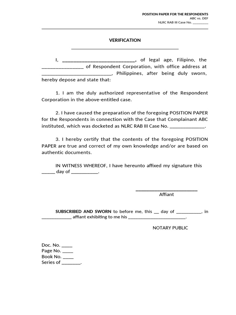 VERIFICATION - Position Paper_blank | PDF