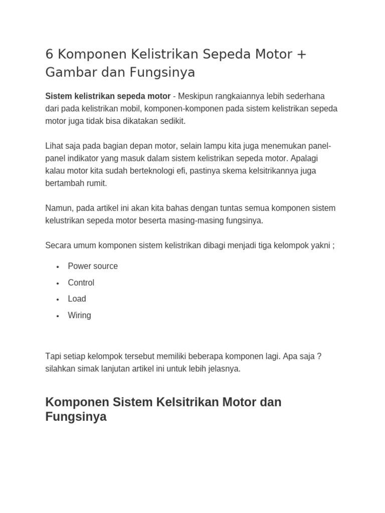 6 Komponen Kelistrikan Sepeda Motor | PDF