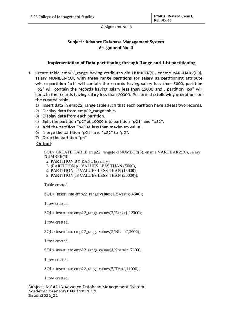 Assignment No 3 ADBMS | PDF
