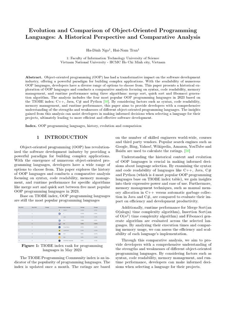 Evolution and Comparison of Object-Oriented Programming Languages: A Historical Perspective and ...