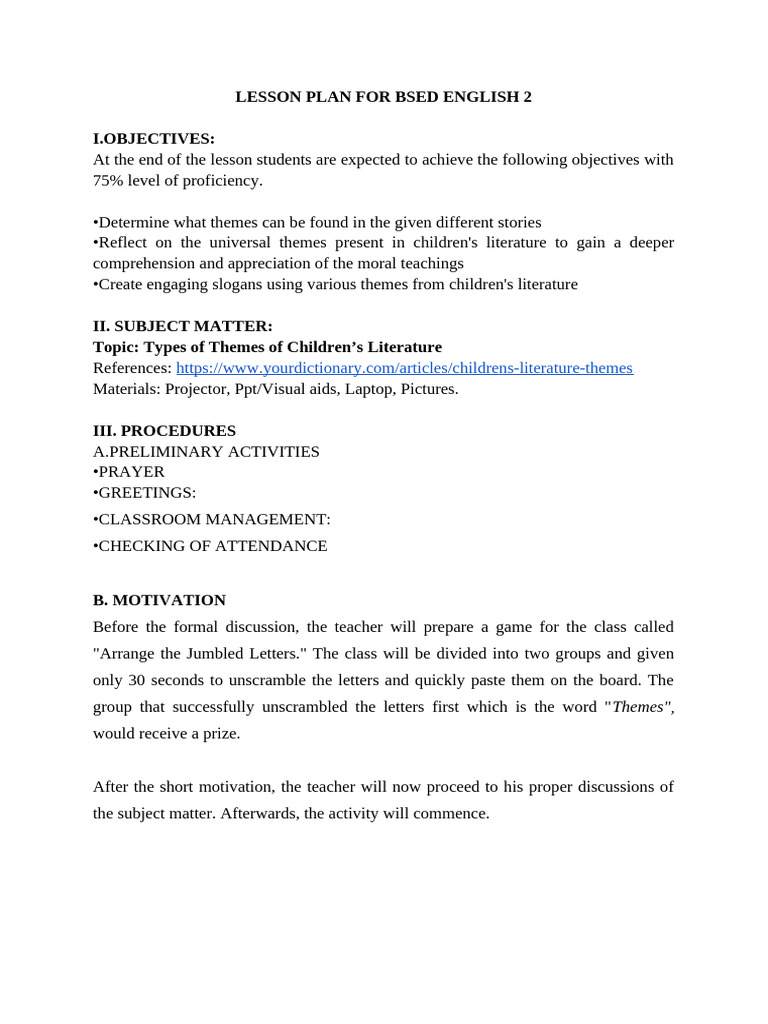 Types of Themes of Childrens Literature | PDF | Courage | Lesson Plan
