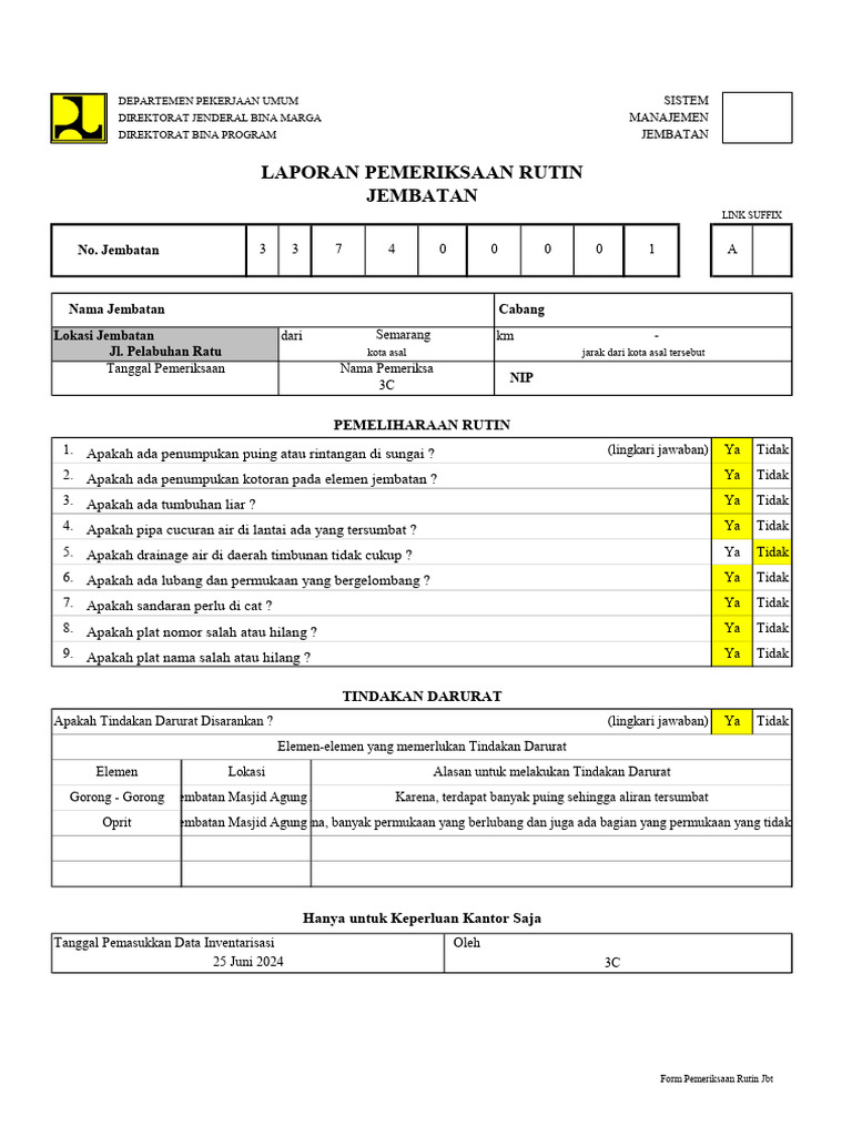 Laporan Pemeriksaan Rutin Jembatan | PDF