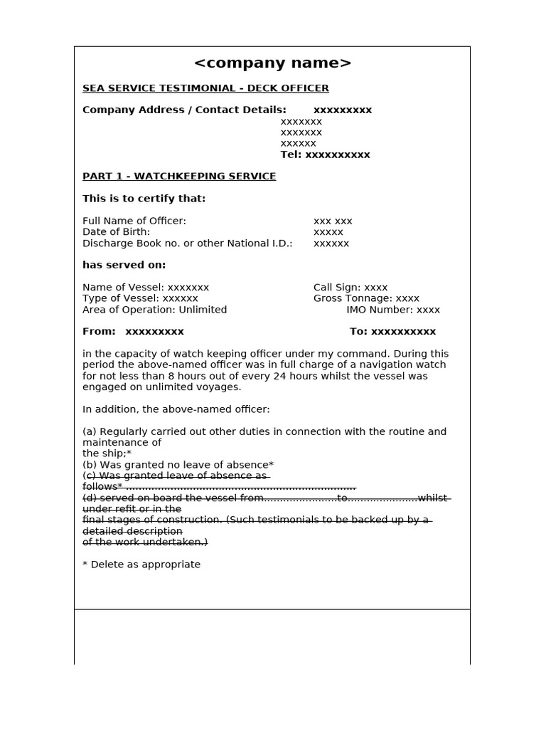 MCA Seatime Testamonial Form | PDF