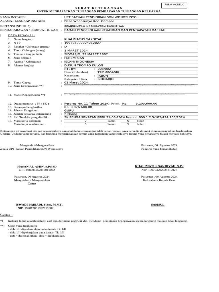 Form Model C PPPK Guru | PDF