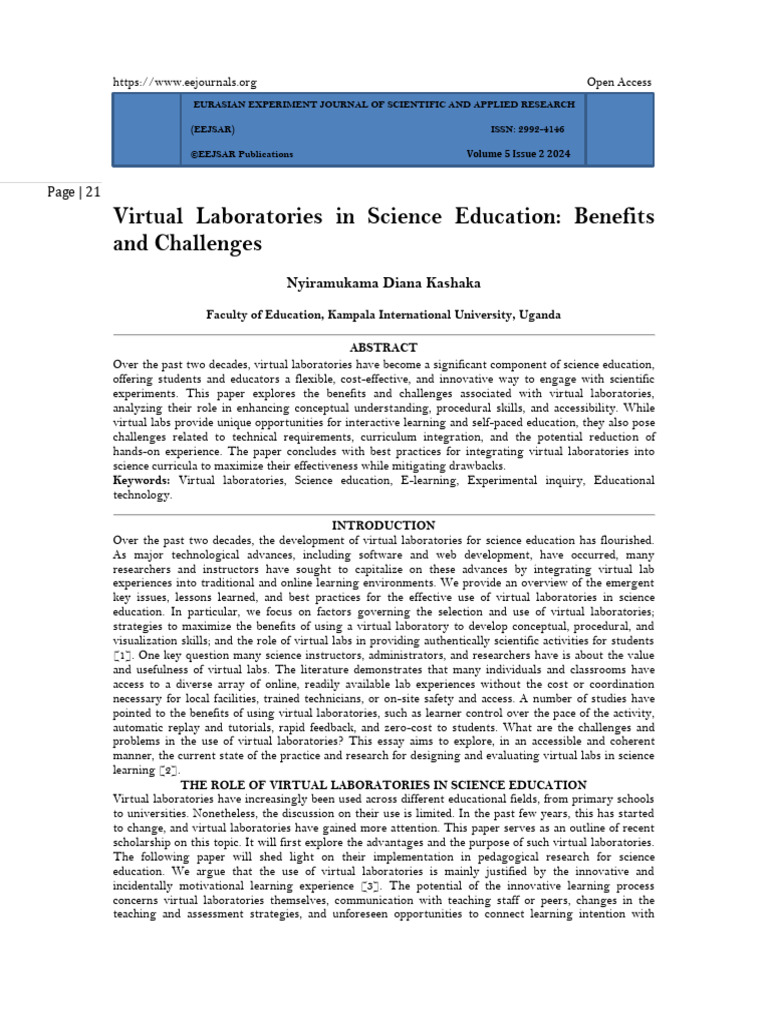 Virtual Laboratories in Science Education: Benefits and Challenges | PDF