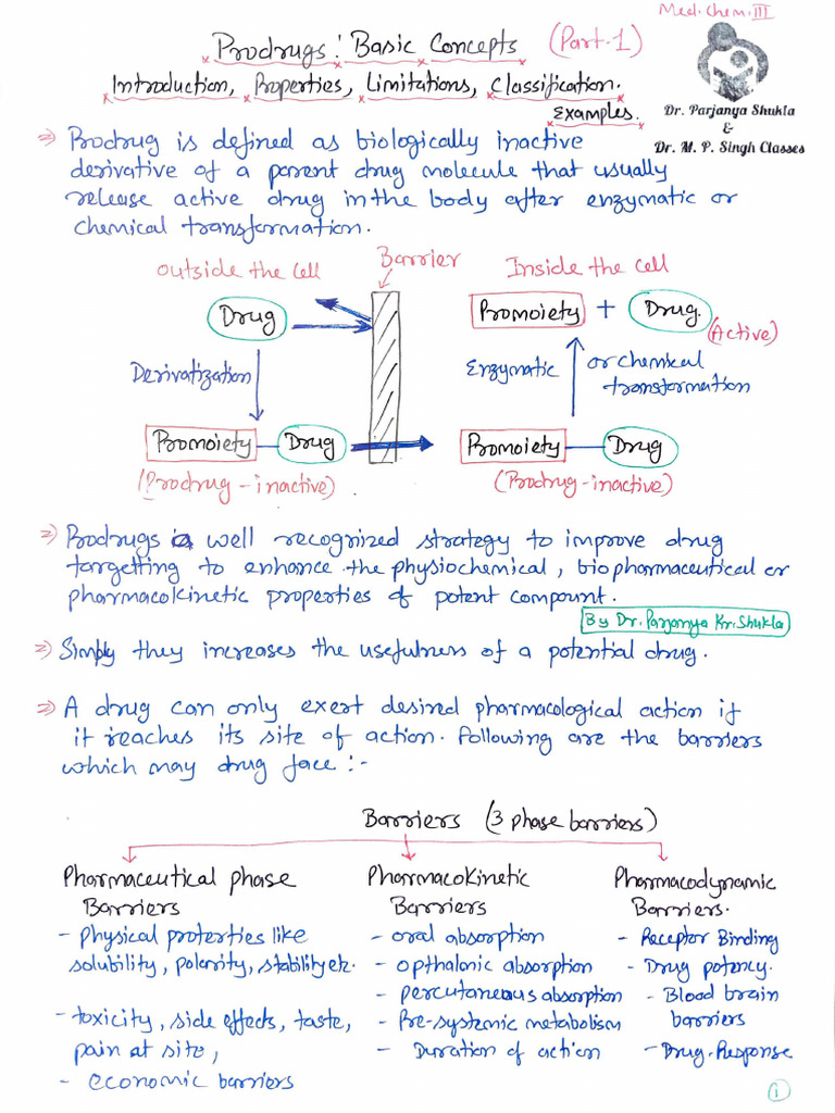 Prodrugs Basic Concepts Part~1 Intro, properties, Types Examples | PDF