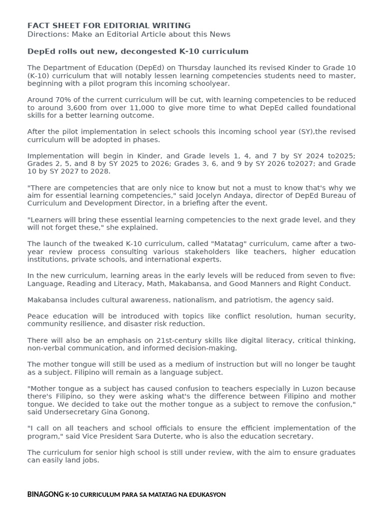 Fact Sheet For Editorial Writing | PDF