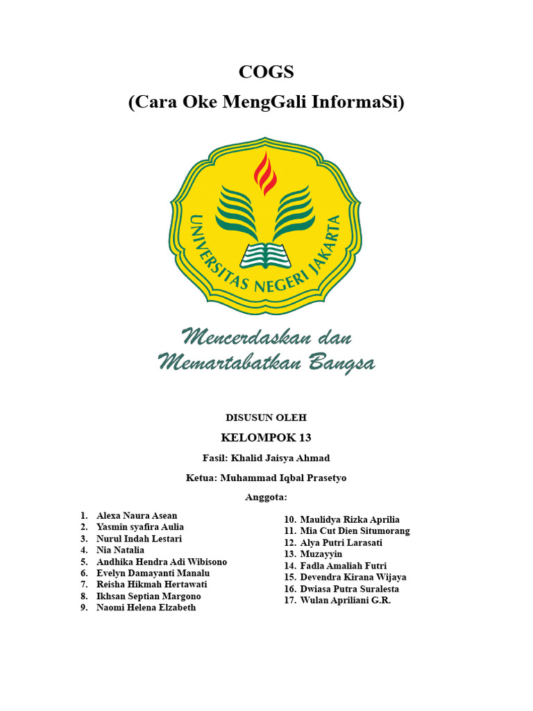 Pembagian Tugas COGS Kelompok 13 PKKMB UNJ FE 2024 | PDF