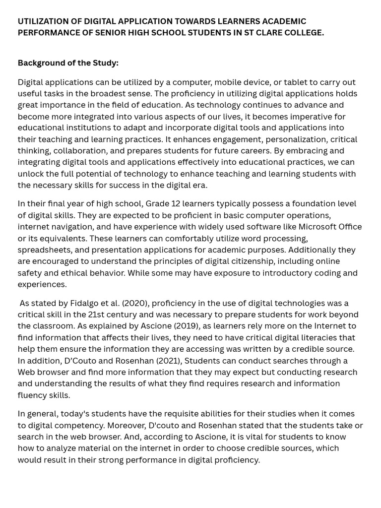 Utilization of Digital Application Towards Learners Academic ...