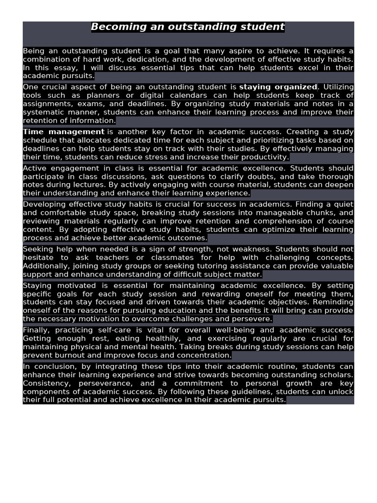 Becoming An Outstanding Student | PDF