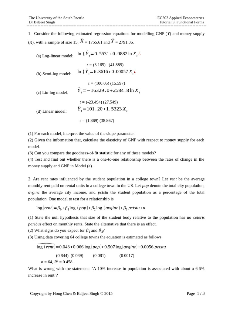 Tutorial 3 Functional Forms Pdf