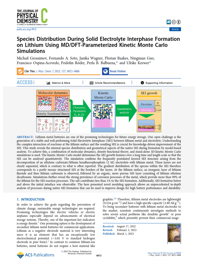 2023 - Gerasimov - Species Distribution During SEI Formation On Lithium Using MD - DFT ...